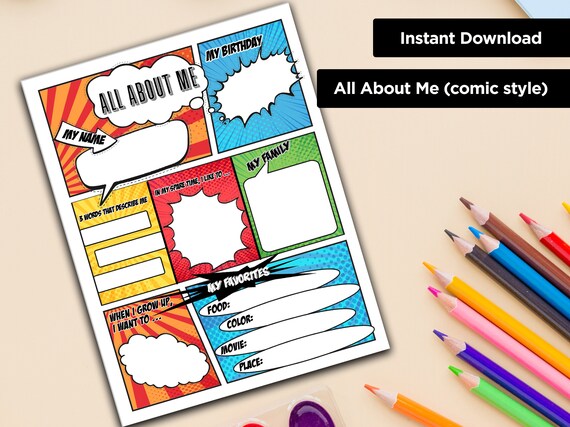 All About Me Meet the Student Printable Comic Style | Etsy