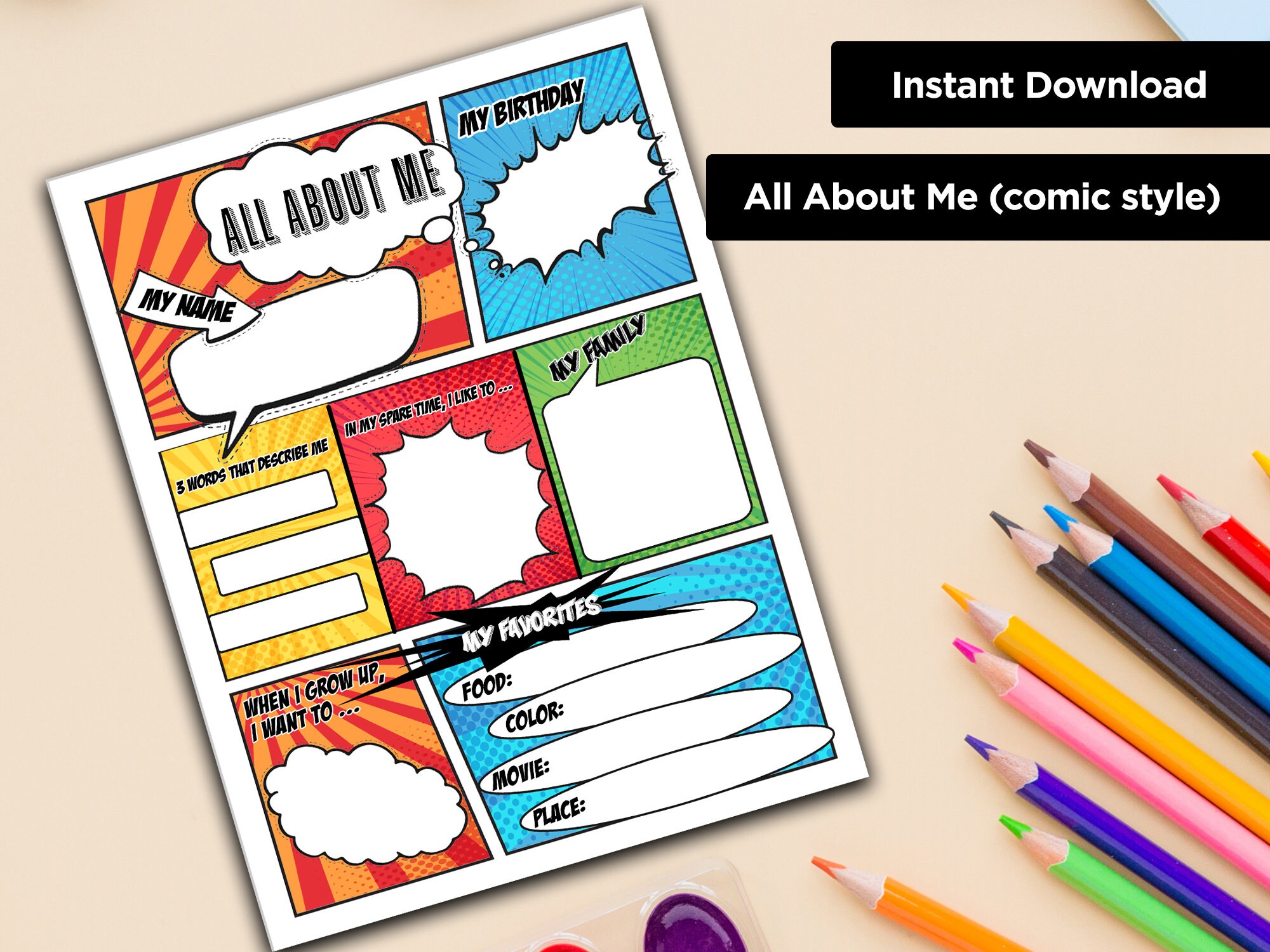 All About Me Meet the Student Printable - Comic Style - Etsy