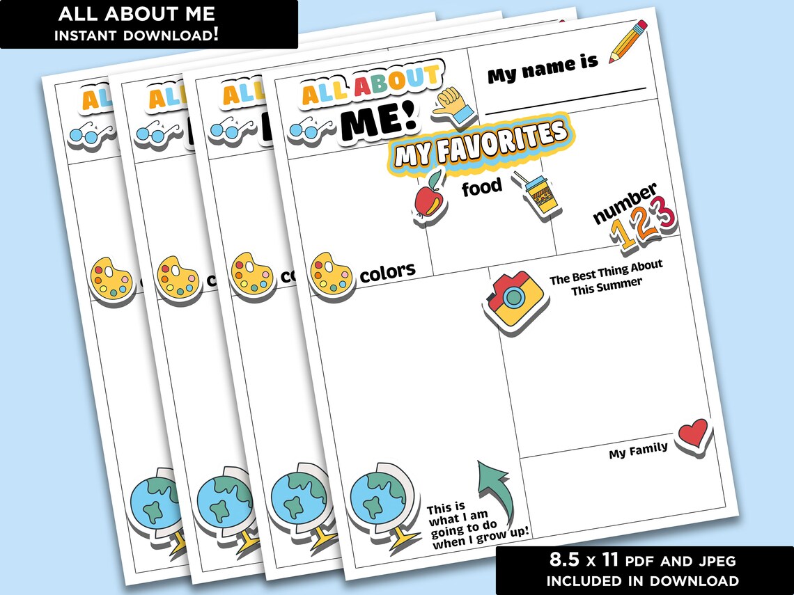 ALL ABOUT ME Printable-student Worksheet-all About Me Poster-back to ...
