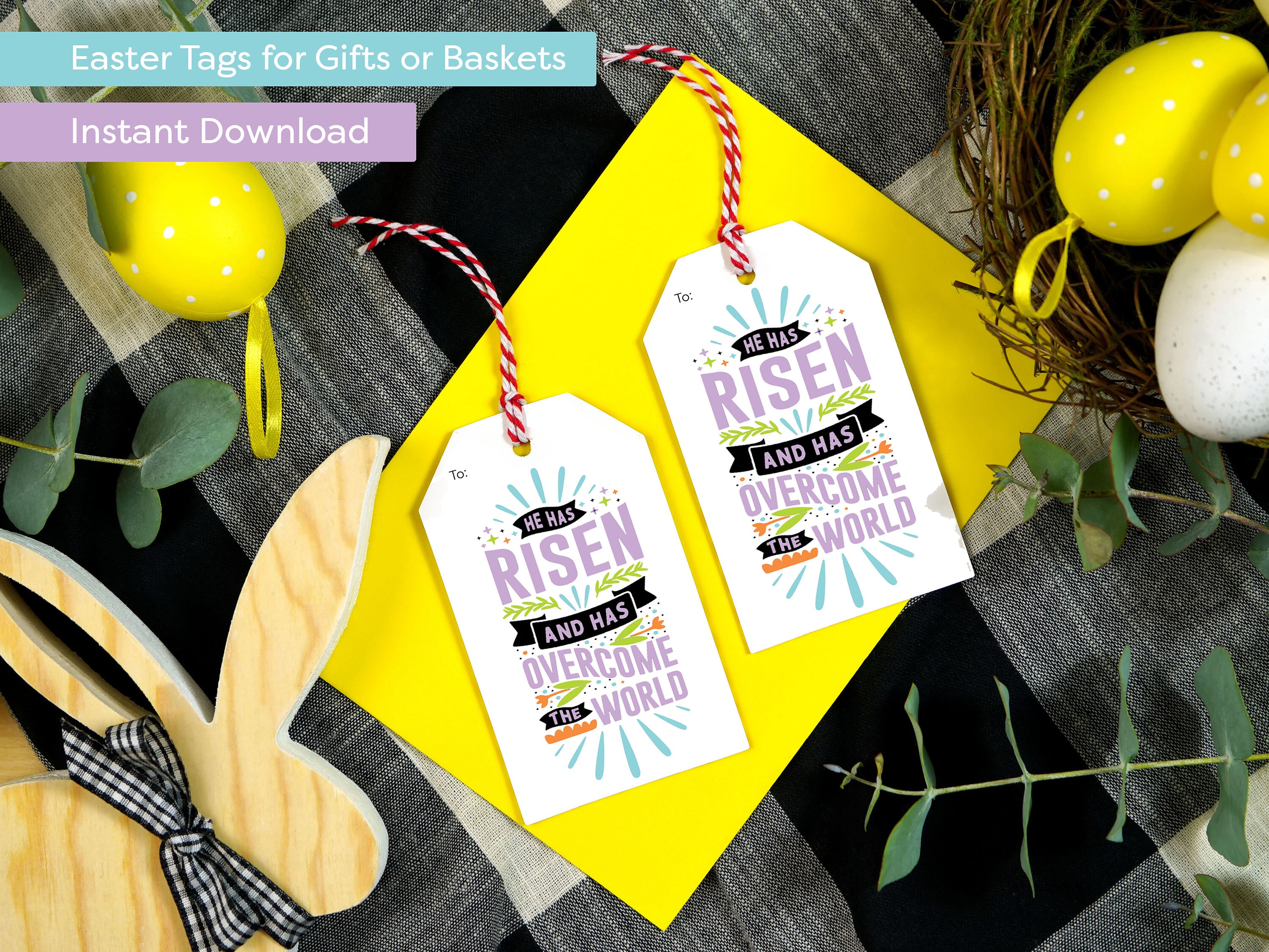 Easter Basket Tag Gift Tag He is Risen Christian Easter Printable Tag ...