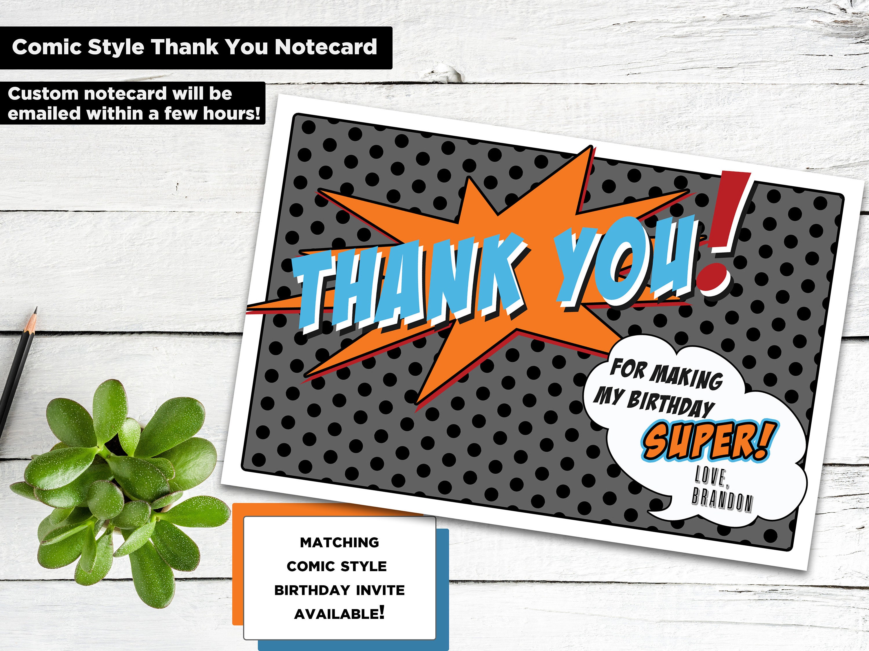 Superhero Comic Thank You Notecard Comic Book Thank You Personalized ...