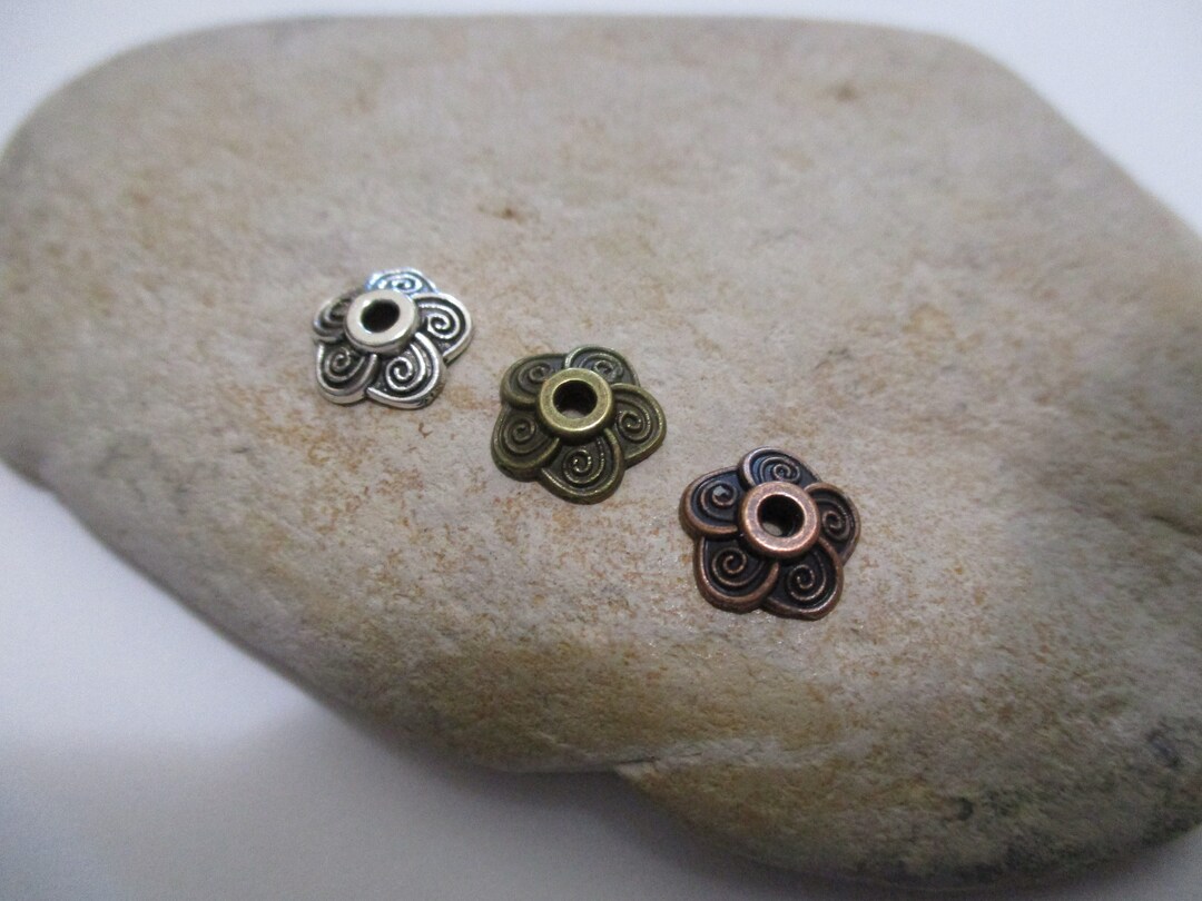 50 Bead Caps in 3 Colors | Silver Bronze Copper 8 Mm Flower Bead Caps ...