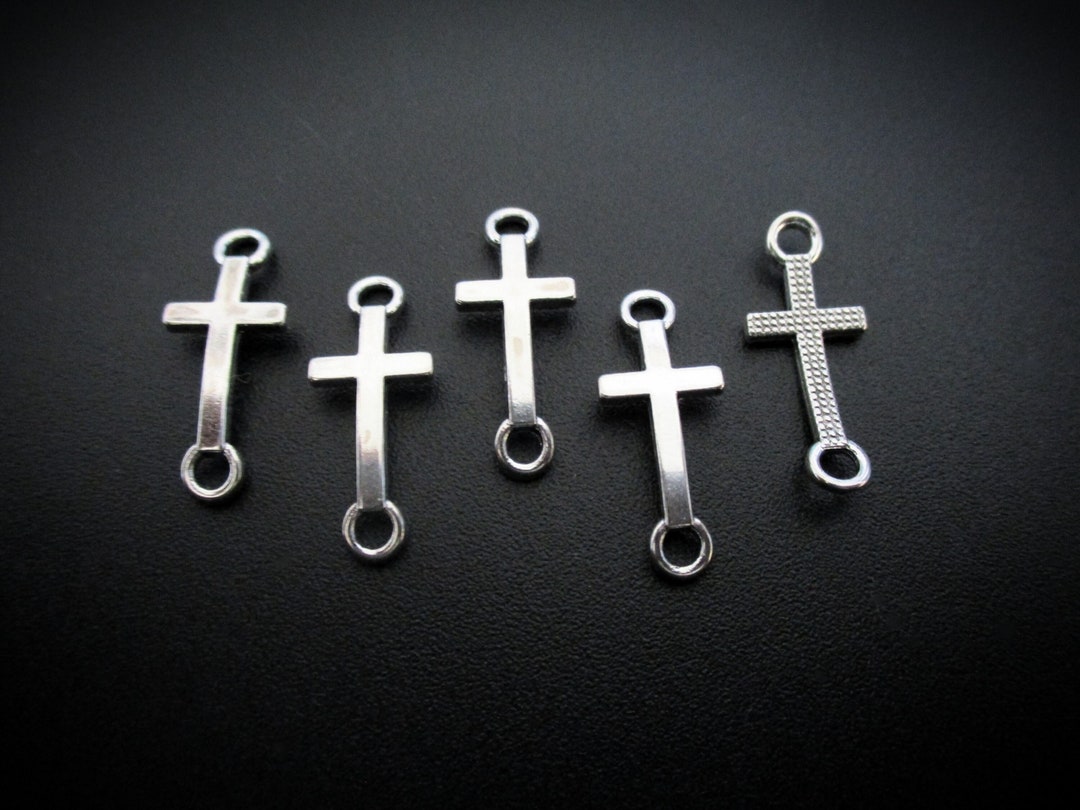 10 Silver Cross Connectors: Tiny Sideways Charms for Bracelets - Etsy