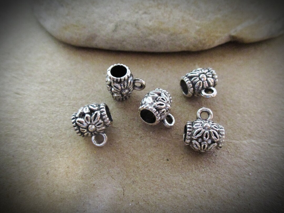 10 Silver Large Hole Bails With Flowers | Sunflower Spacer Beads for 3 ...