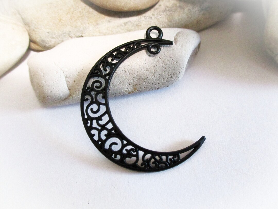 Black Moon Pendant Filigree Half Moon Charm for Crescent - Etsy