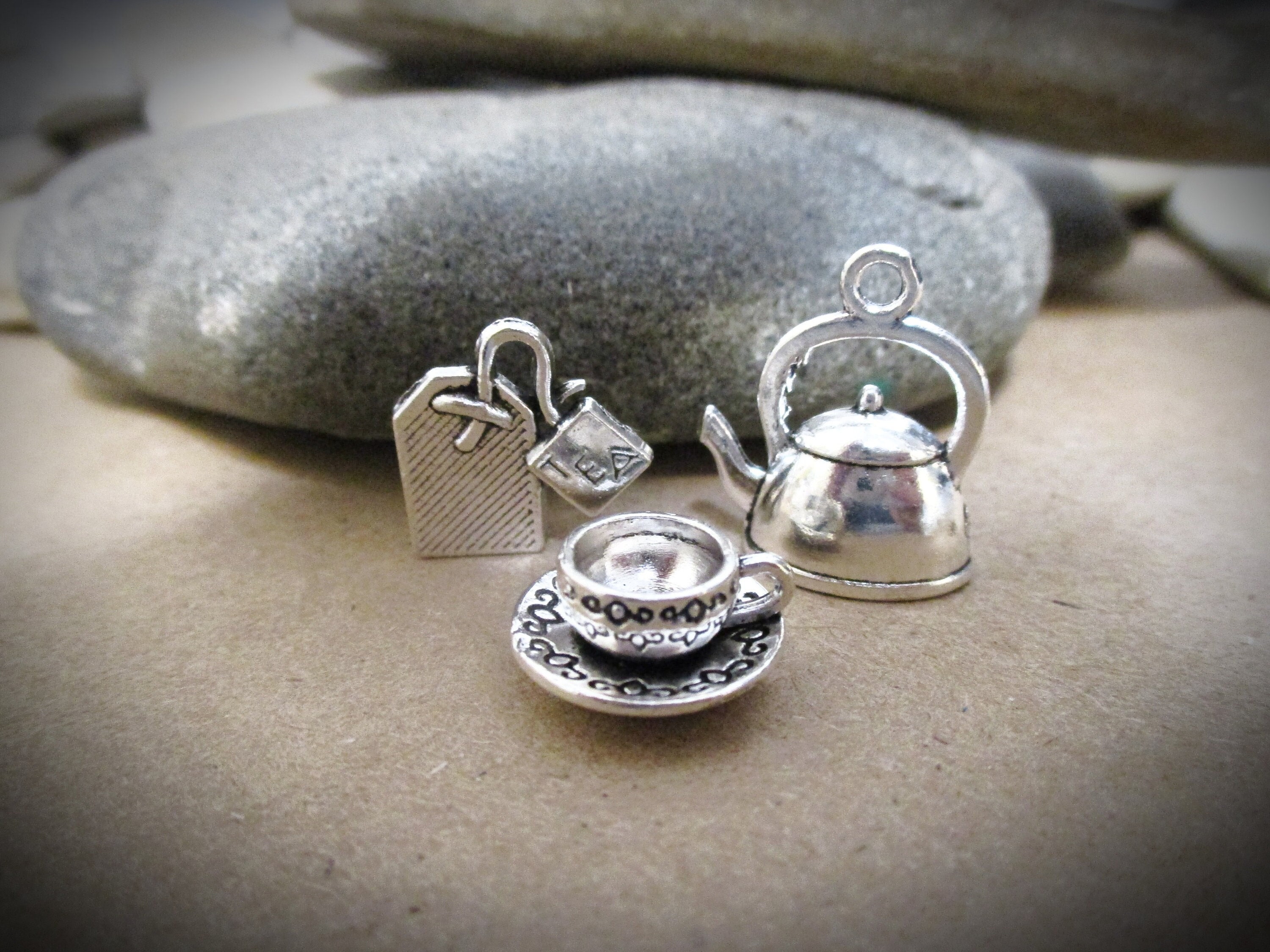 Silver Coffee Tea Charm: Teapot, Cup, Bag - Jewelry Crafts, 3D Charms ...