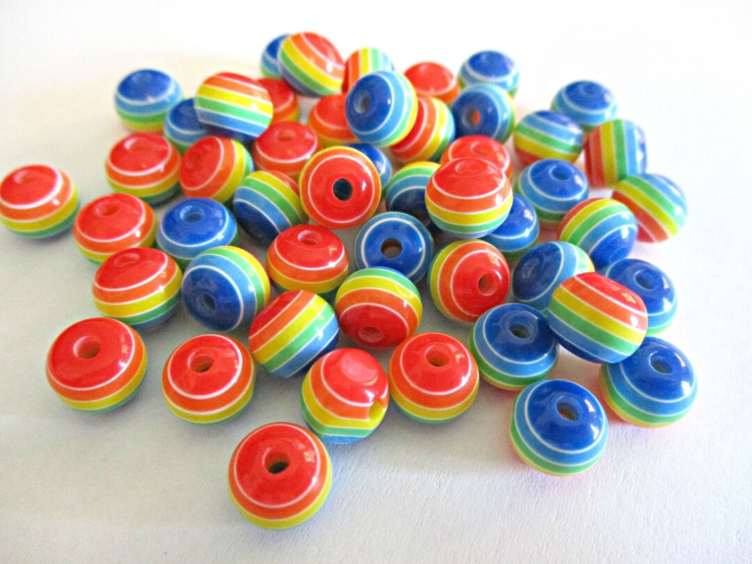50 Rainbow Striped Resin Beads: 8mm Kids Jewelry Making - Etsy