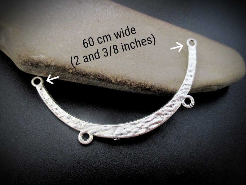2 Hammered Silver Crescent Connectors: Bib Necklace Pendant With Loops ...