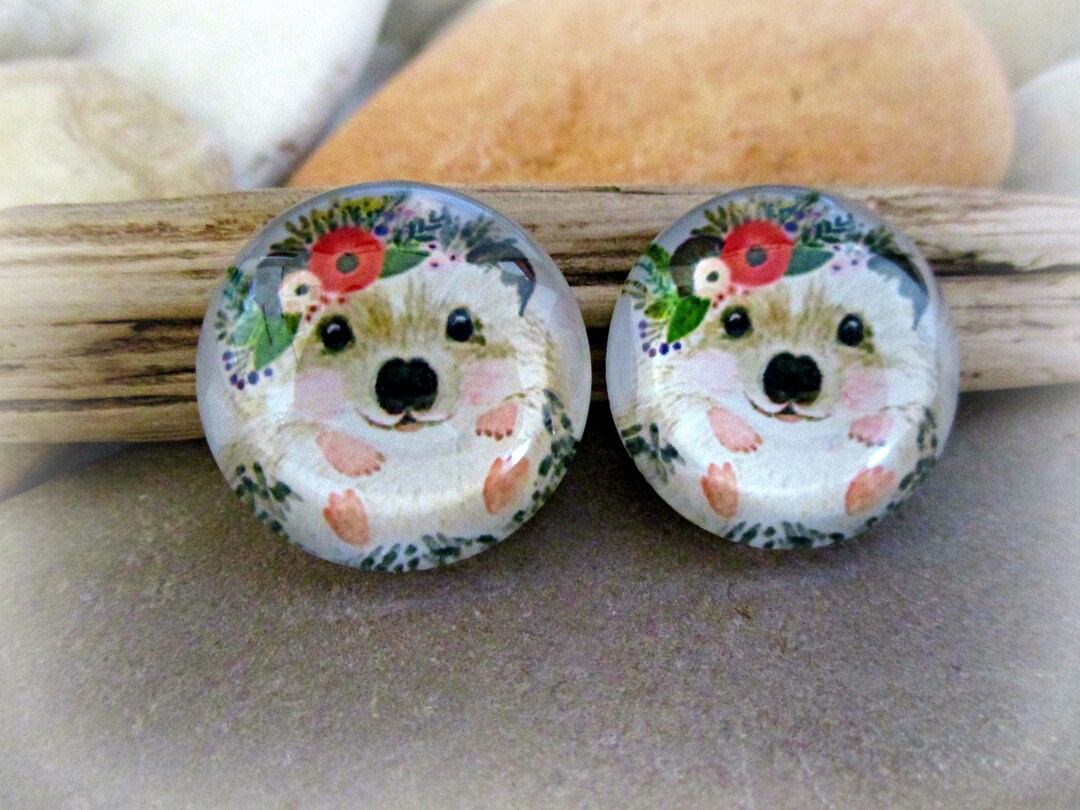 Hedgehog Glass Cabochons: Baby Animal Dome Charms (set of 2) - Etsy