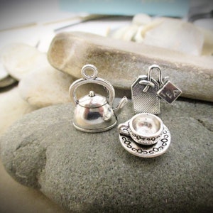 Silver Coffee Tea Charm: Teapot, Cup, Bag - Jewelry Crafts, 3D Charms ...
