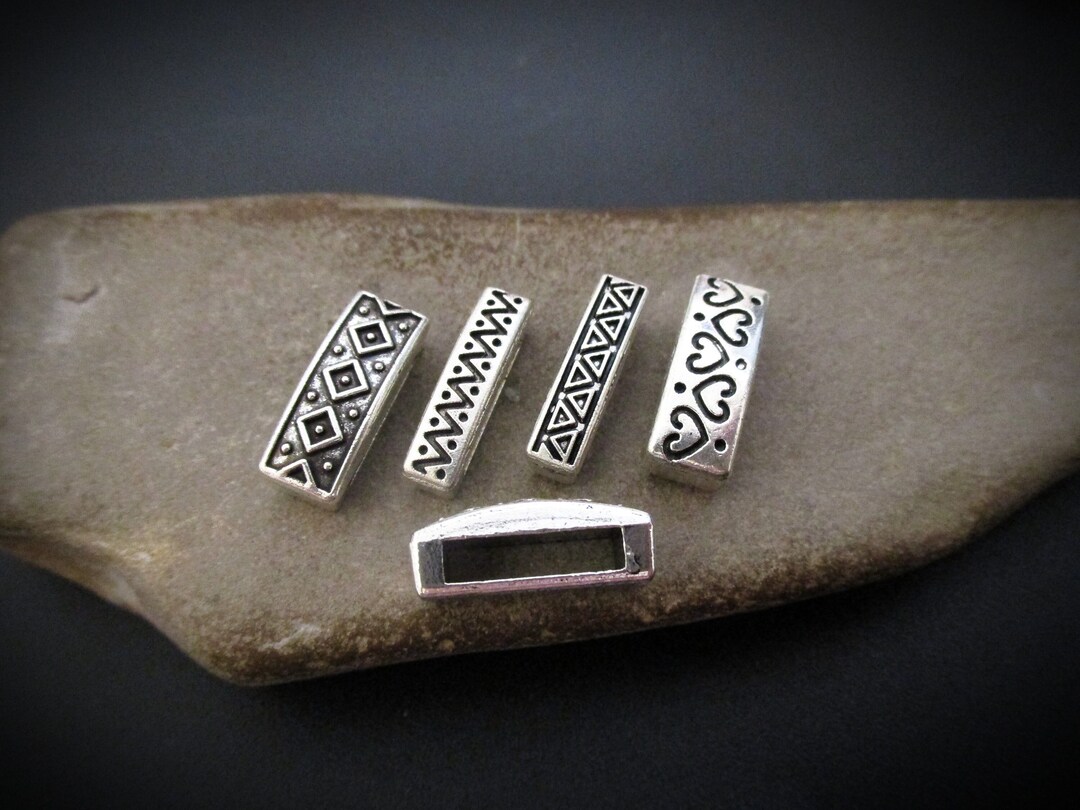 5 Bracelet Slide Charms | Metal Slider Beads for 10mm Flat Leather ...