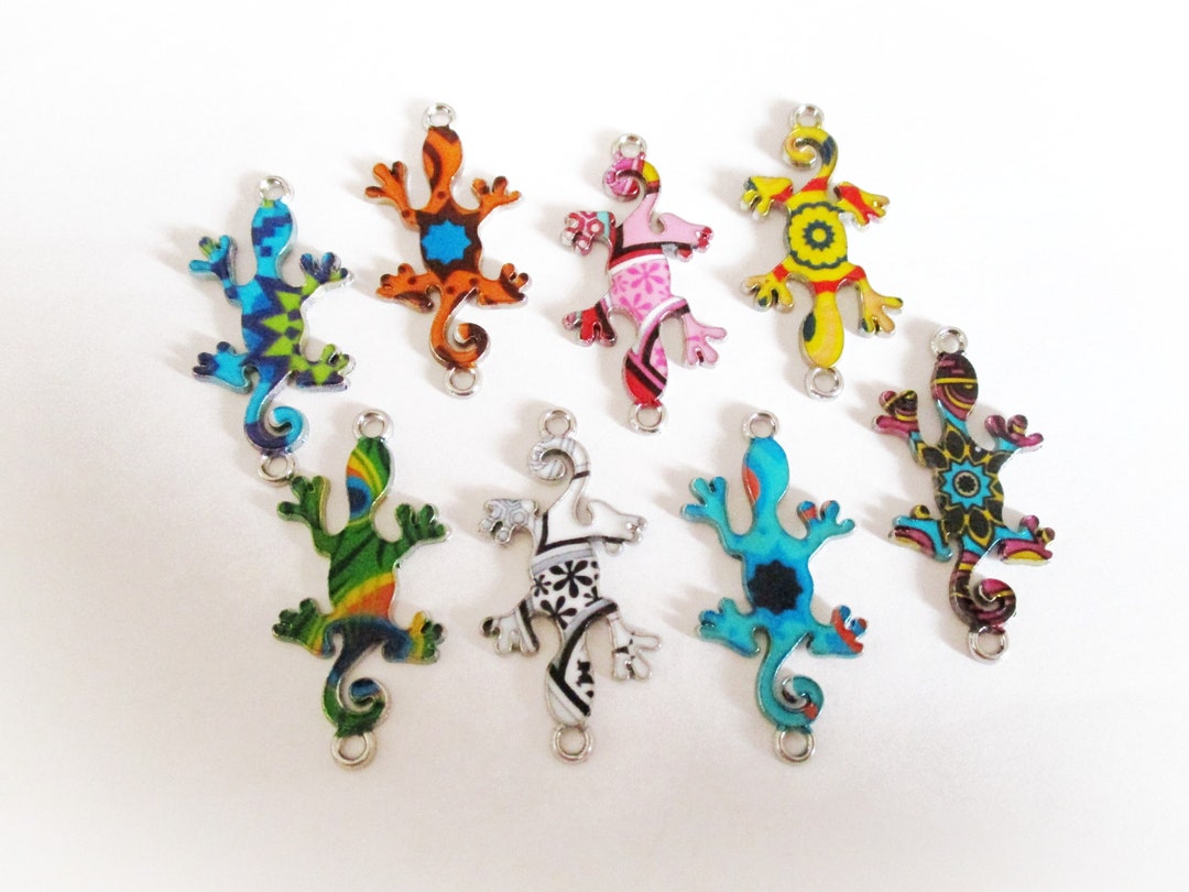Enamel Gecko Charms: Colorful Reptile Bracelet Connectors - Etsy