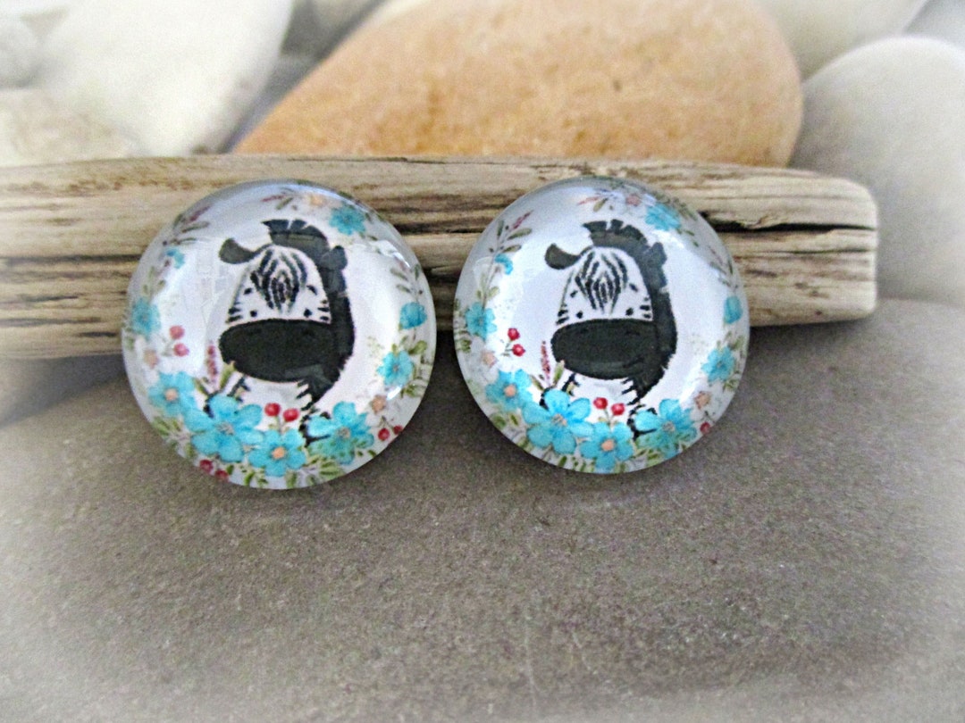 Baby Zebra Glass Cabochons: 20mm Round Dome, Jewelry Making (set of 2 ...