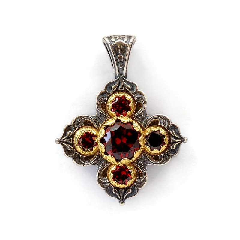 Greek Cross Garnet Sterling - Etsy