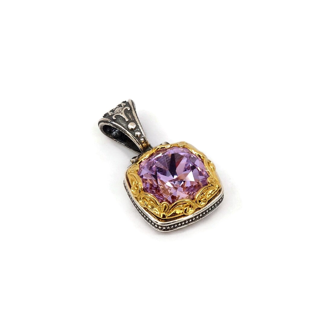 Byzantine Pendant Laskaridis With Violet Crystal Stone Sterling Silver ...