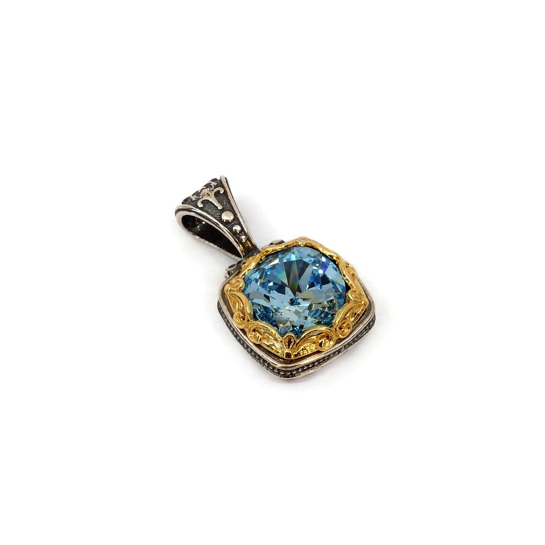 Byzantine Pendant Laskaridis With Aquamarine Crystal Stone Sterling ...