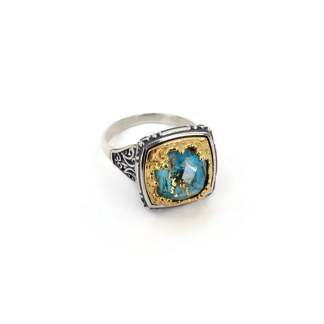 Byzantine Handmade Rings Double Gemstone Turquoise Ring Jewelry Gift ...