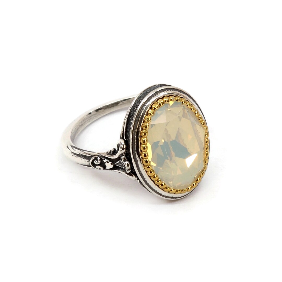 Byzantine Ring Laskaridis With White Opal Crystal Stone Sterling Silver ...