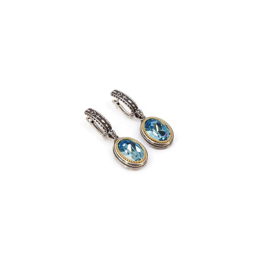 Byzantine Earring Laskaridis With Aquamarine Crystal Stone Sterling ...