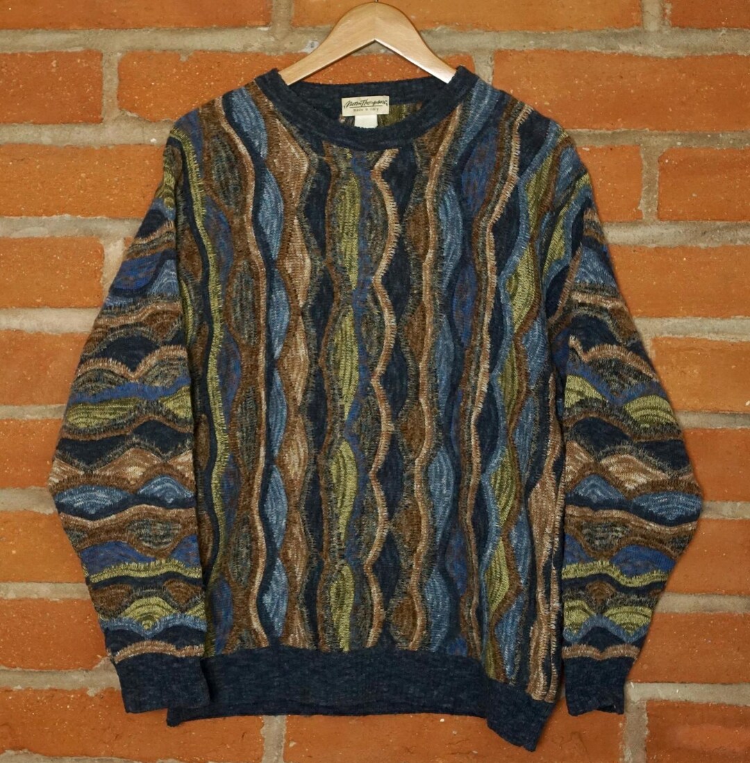 L Norm Thompson Sweater Vintage Rainbow Men Made in Italy - Etsy