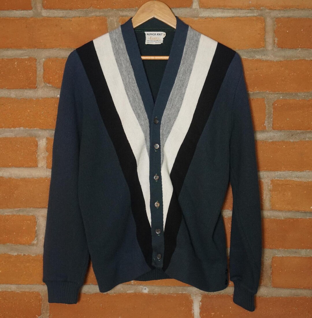 S M Vintage 50s 60s Cardigan Sweater Stripes Mens Rat Pack - Etsy