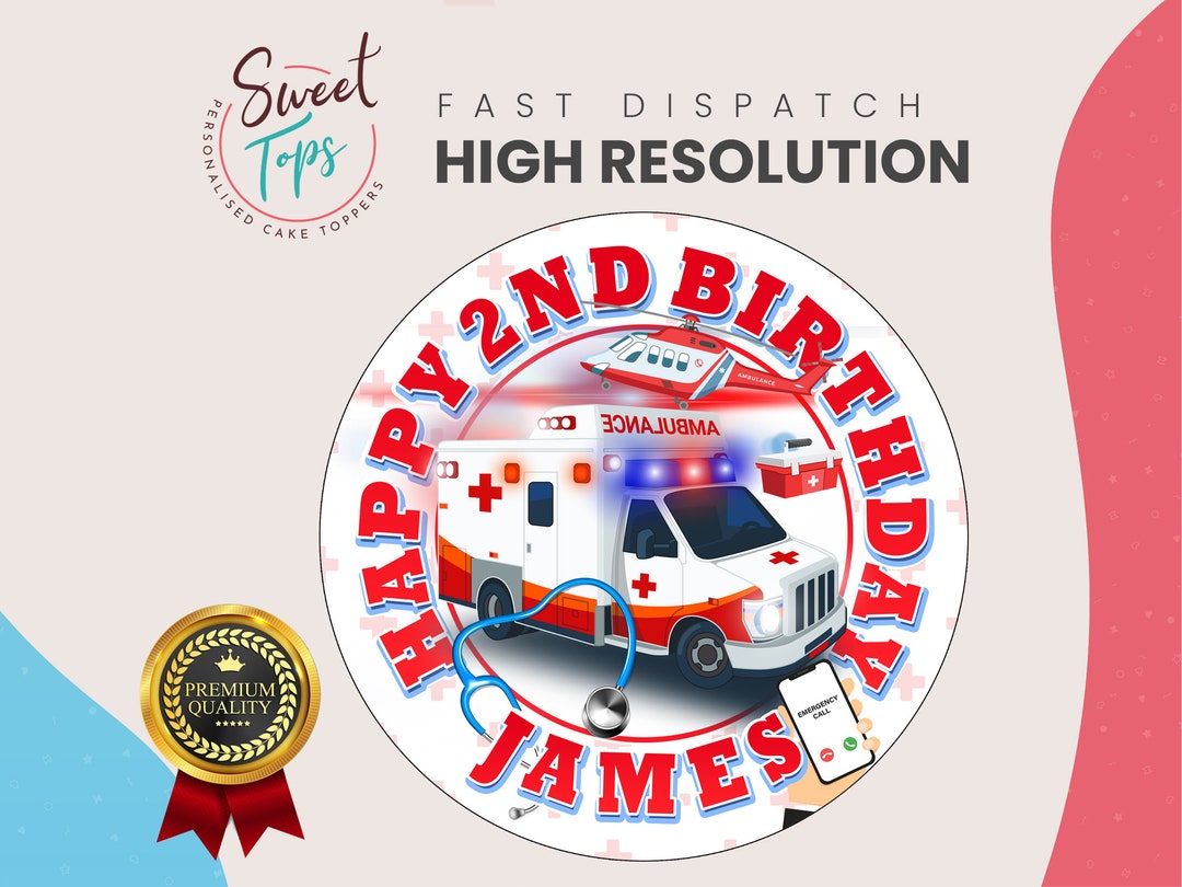 Ambulance Round Edible Cake Topper Decoration Personalised - Etsy