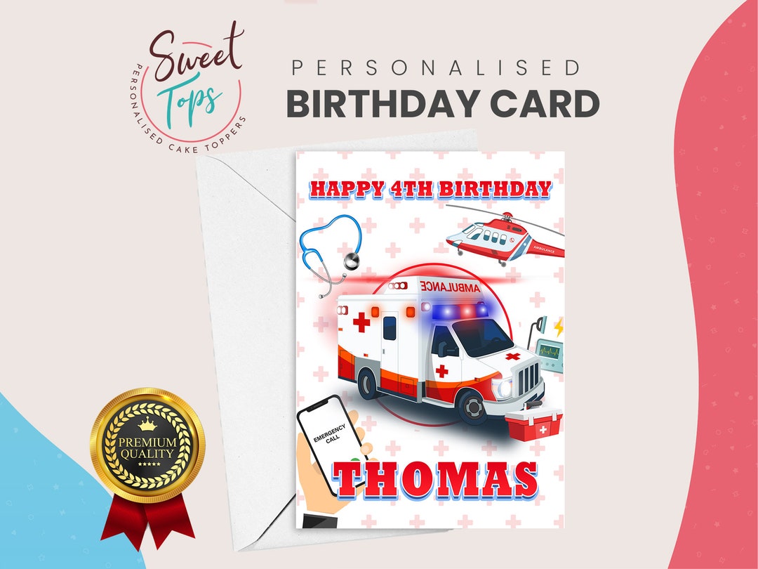 Personalised A5 Birthday Card Ambulance | First Aid Theme | Any Name ...