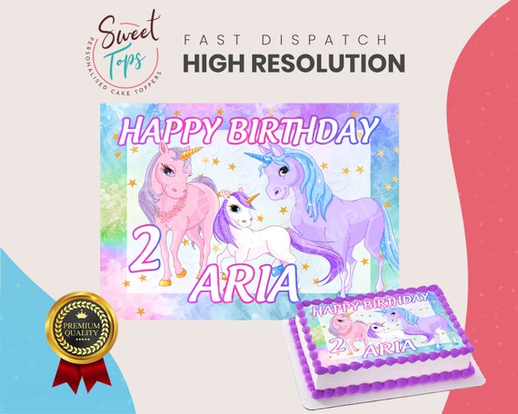 Unicorn Rectangle Edible Cake Topper Decoration Personalised - Etsy