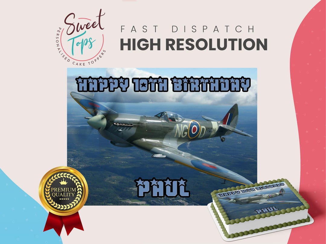 Spitfire Personalised Rectangle Edible Birthday Cake Topper Decoration ...