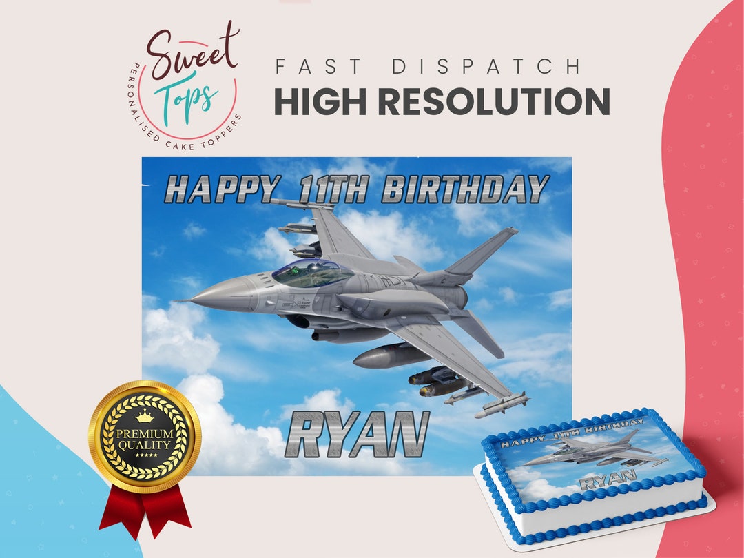 Fighter Jet Personalised Rectangle Edible Birthday Cake Topper Cake ...