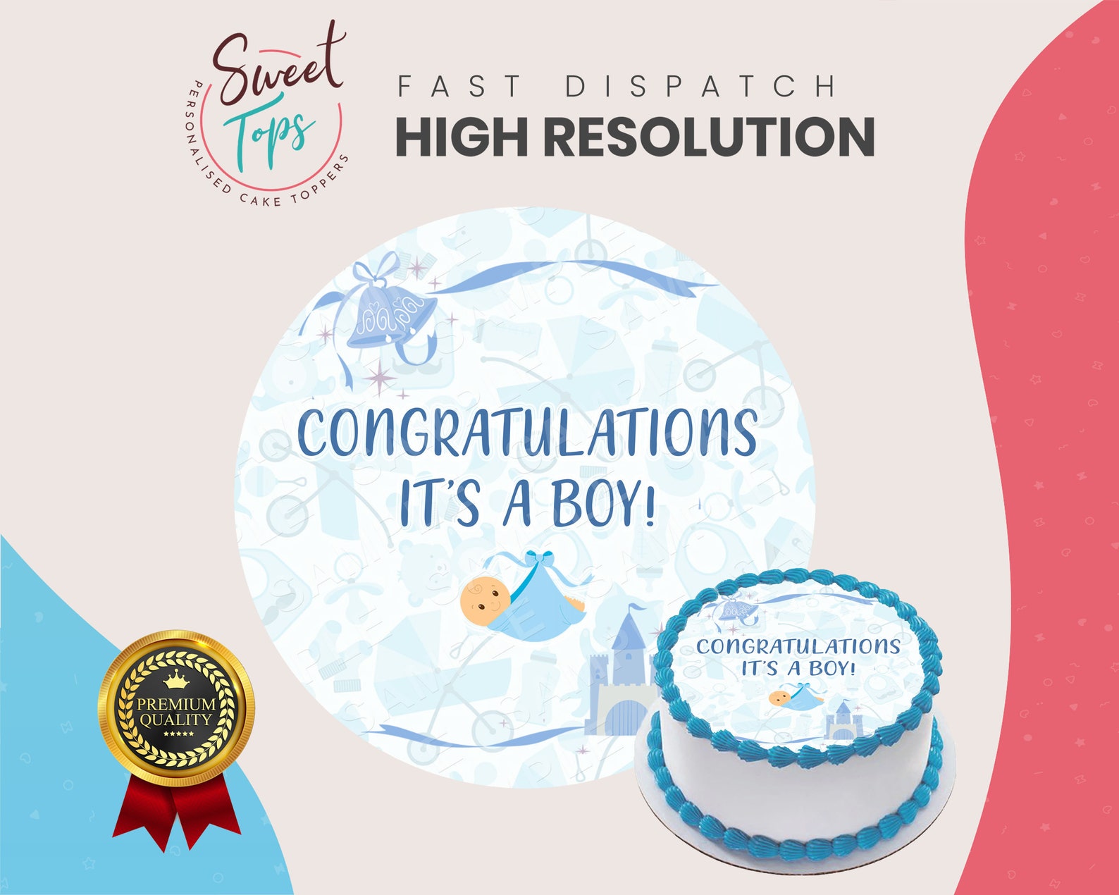Baby Shower Boy Round Edible Cake Topper Decoration Personalised - Etsy