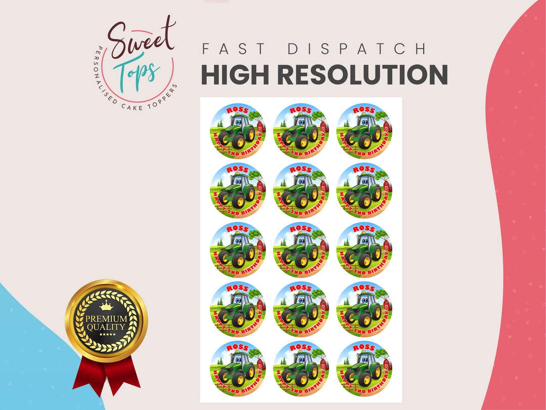15x 2" Tractor Personalised Round Edible Cup Cake Toppers Birthday ...