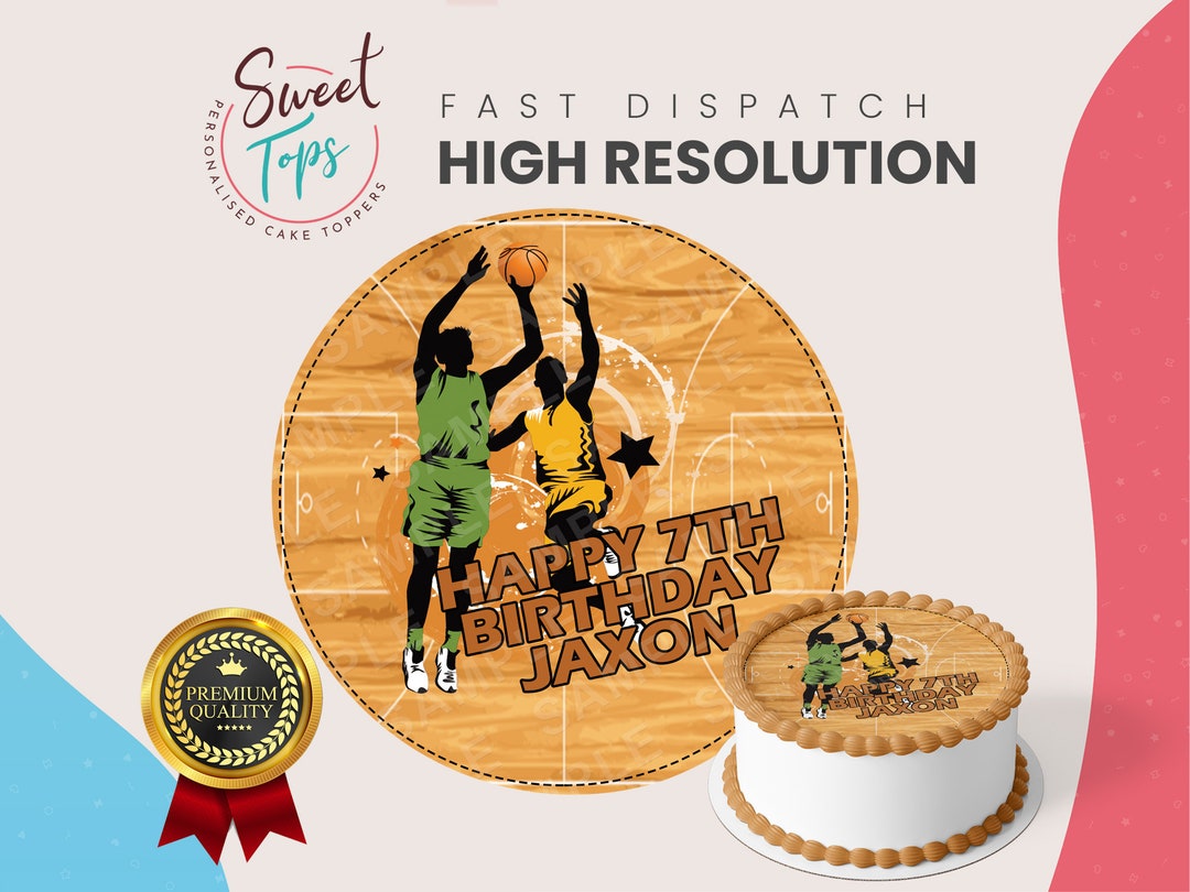 Basket Ball Round Edible Cake Topper Decoration Personalised - Etsy