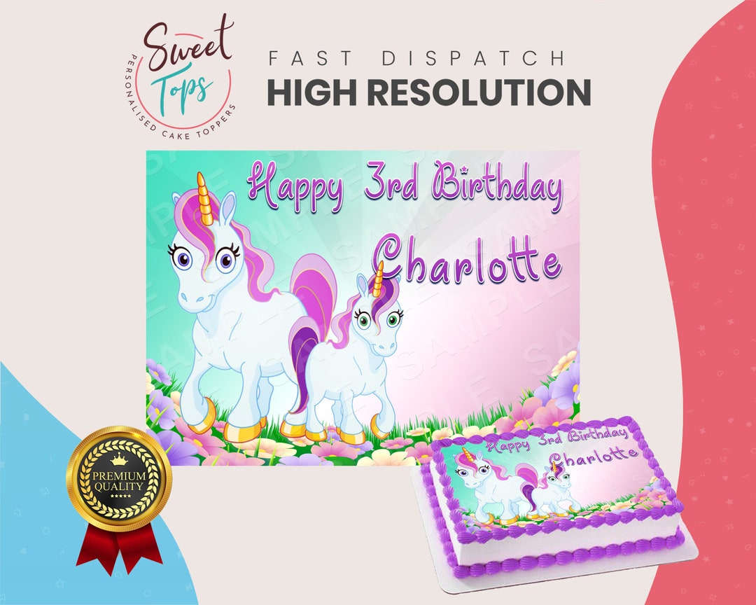 Unicorn Rectangle Edible Cake Topper Decoration Personalised - Etsy
