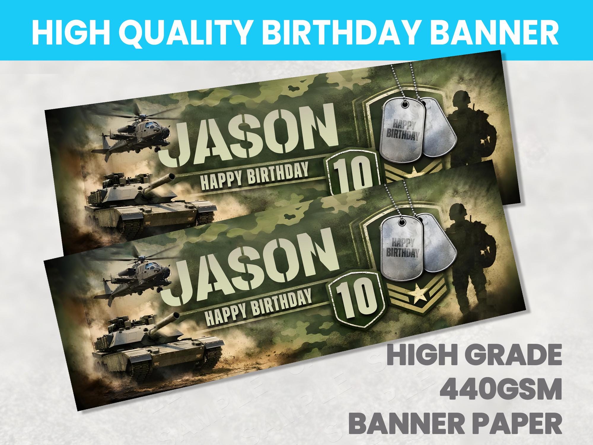 Army Military Birthday Banner Personalised Any Name Party Banners Girls ...