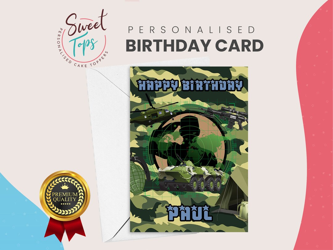 Personalised A5 Birthday Card Army Theme | Any Name & Age - Etsy