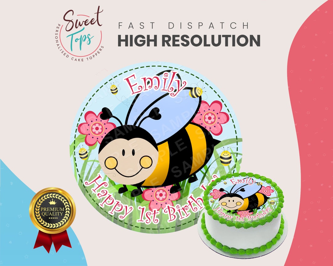 Bumble Bee Round Edible Cake Topper Decoration Personalised - Etsy