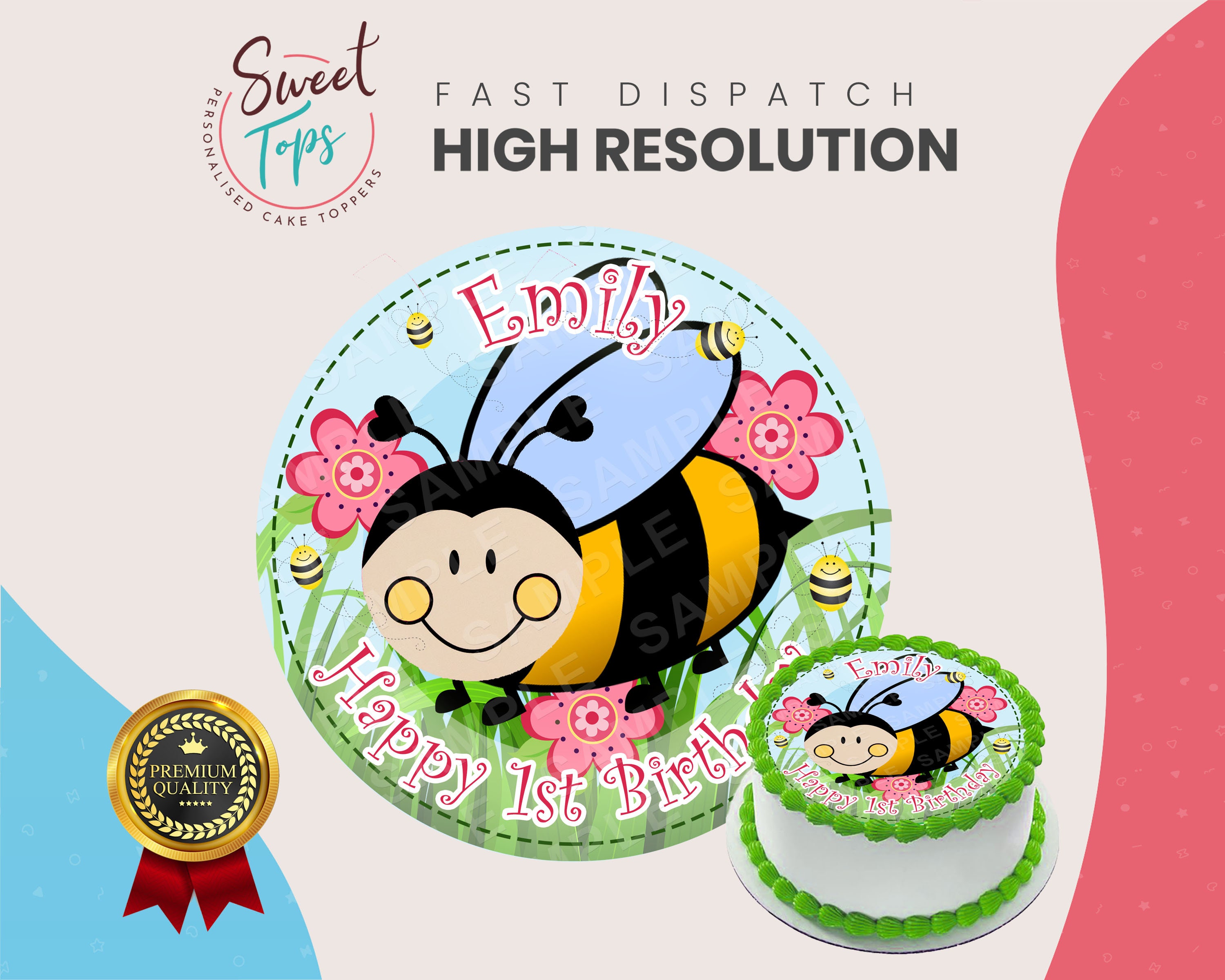 Bumble Bee Round Edible Cake Topper Decoration Personalised - Etsy