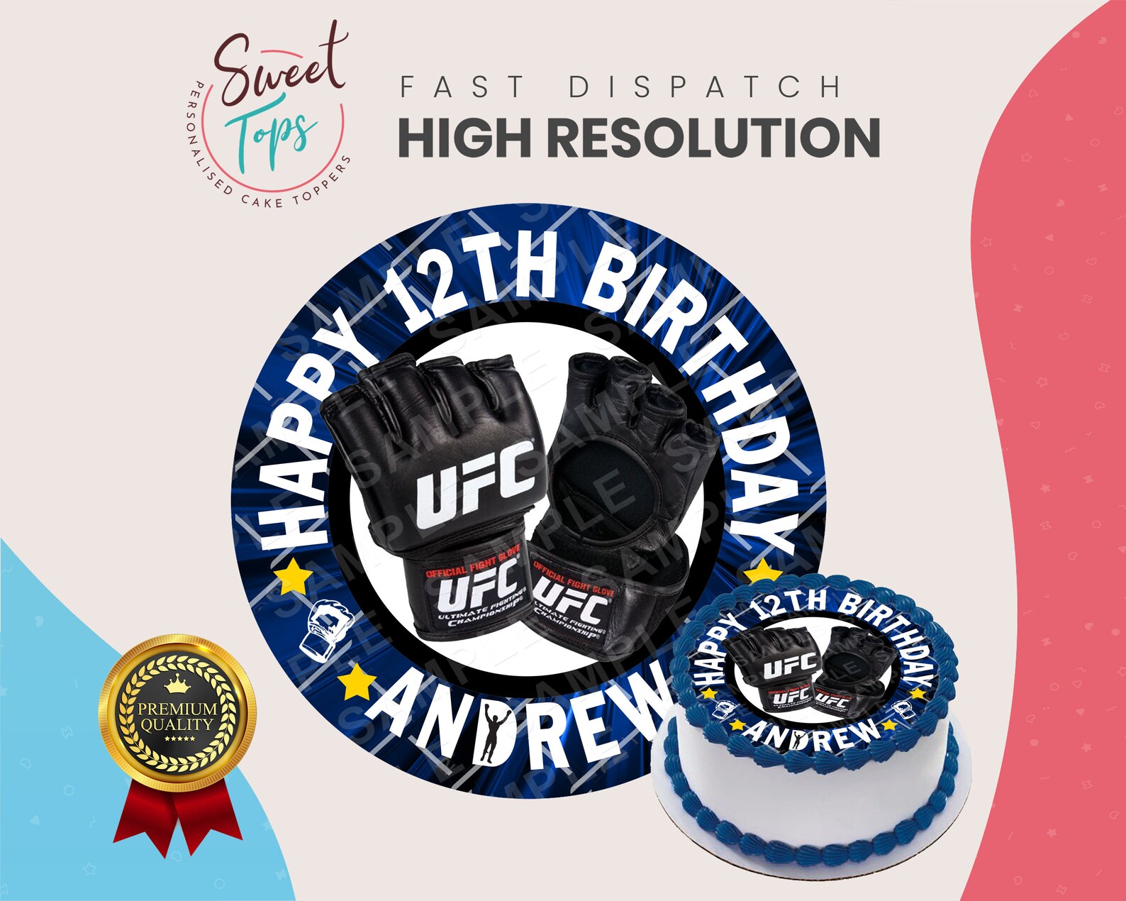UFC Round Birthday Edible Cake Topper Decoration Personalised - Etsy