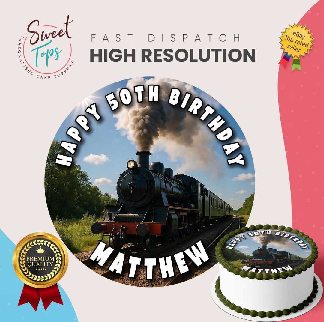 Steam Train Personalised Round Edible Birthday Cake Topper Cake ...