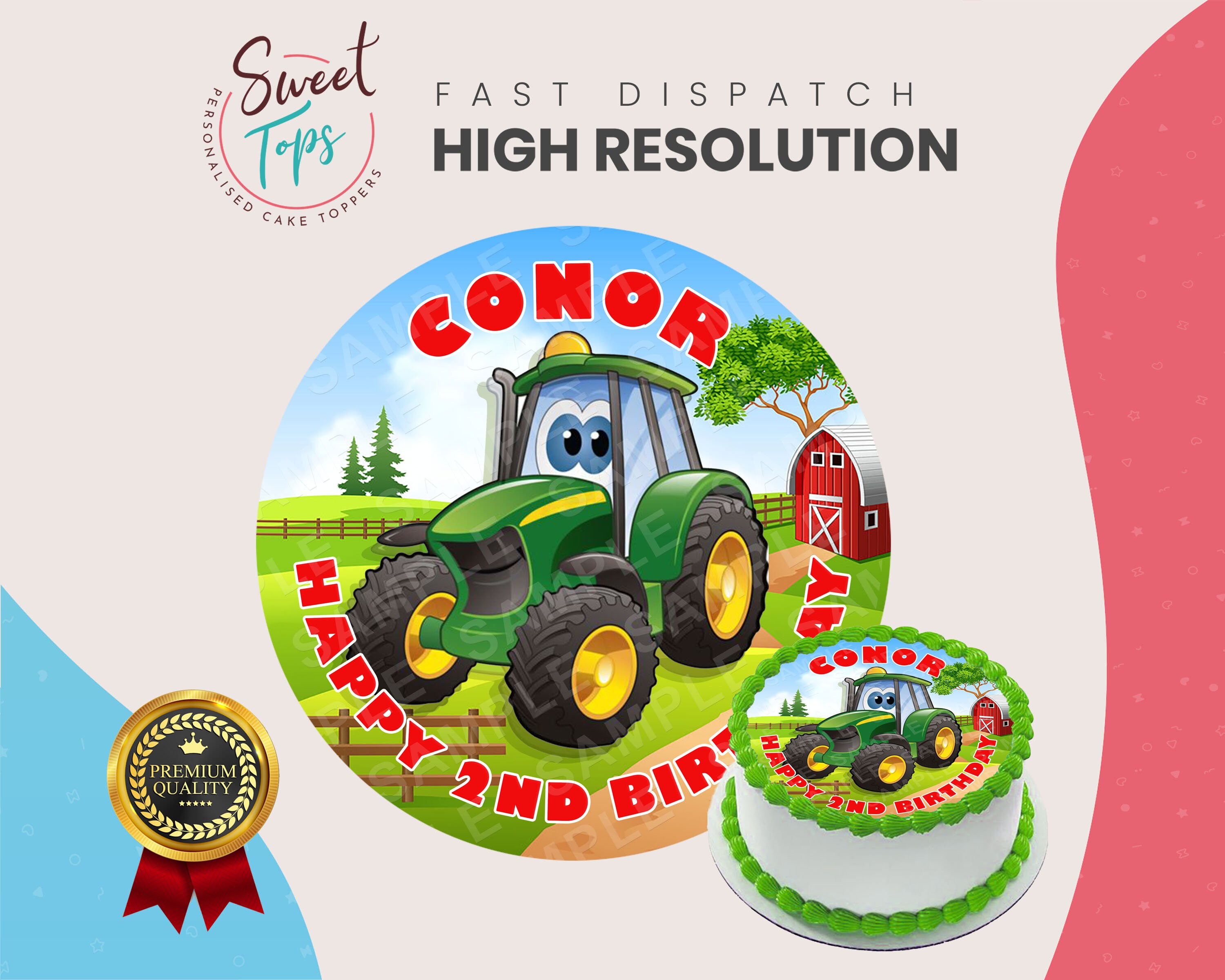 Tractor Round Edible Cake Topper Birthday Decoration | Etsy
