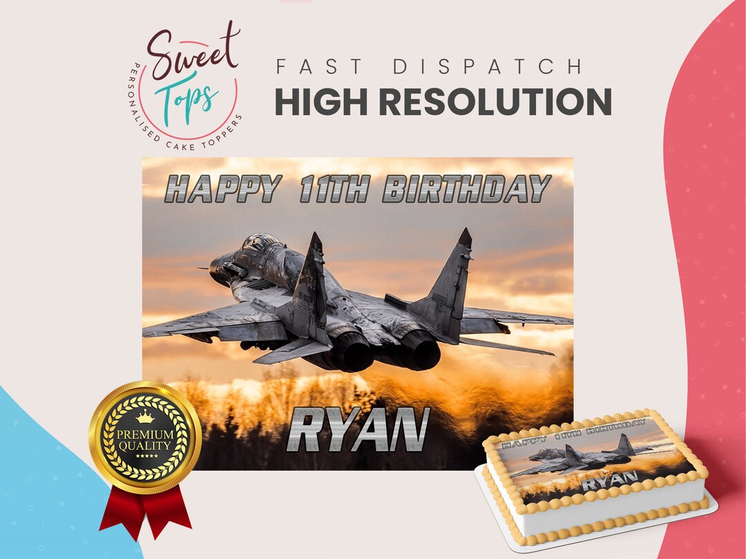 Fighter Jet Personalised Rectangle Edible Cake Topper Decoration - Etsy