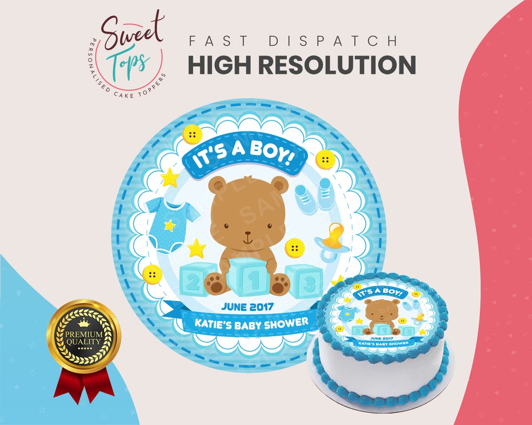 Baby Shower Boy Round Edible Cake Topper Decoration Personalised - Etsy