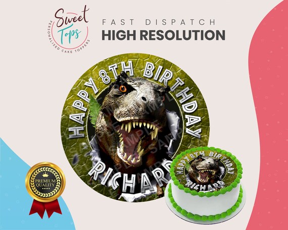 Dinosaur t-rex Round Edible Cake Topper Decoration | Etsy Canada