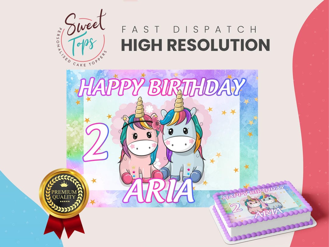 Cute Unicorn Rectangle Edible Cake Topper Decoration Personalised - Etsy