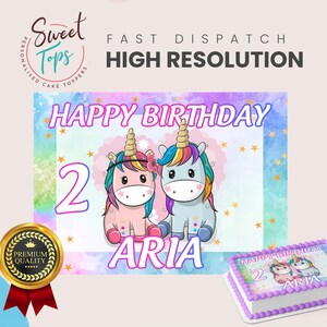 Cute Unicorn Rectangle Edible Cake Topper Decoration Personalised - Etsy