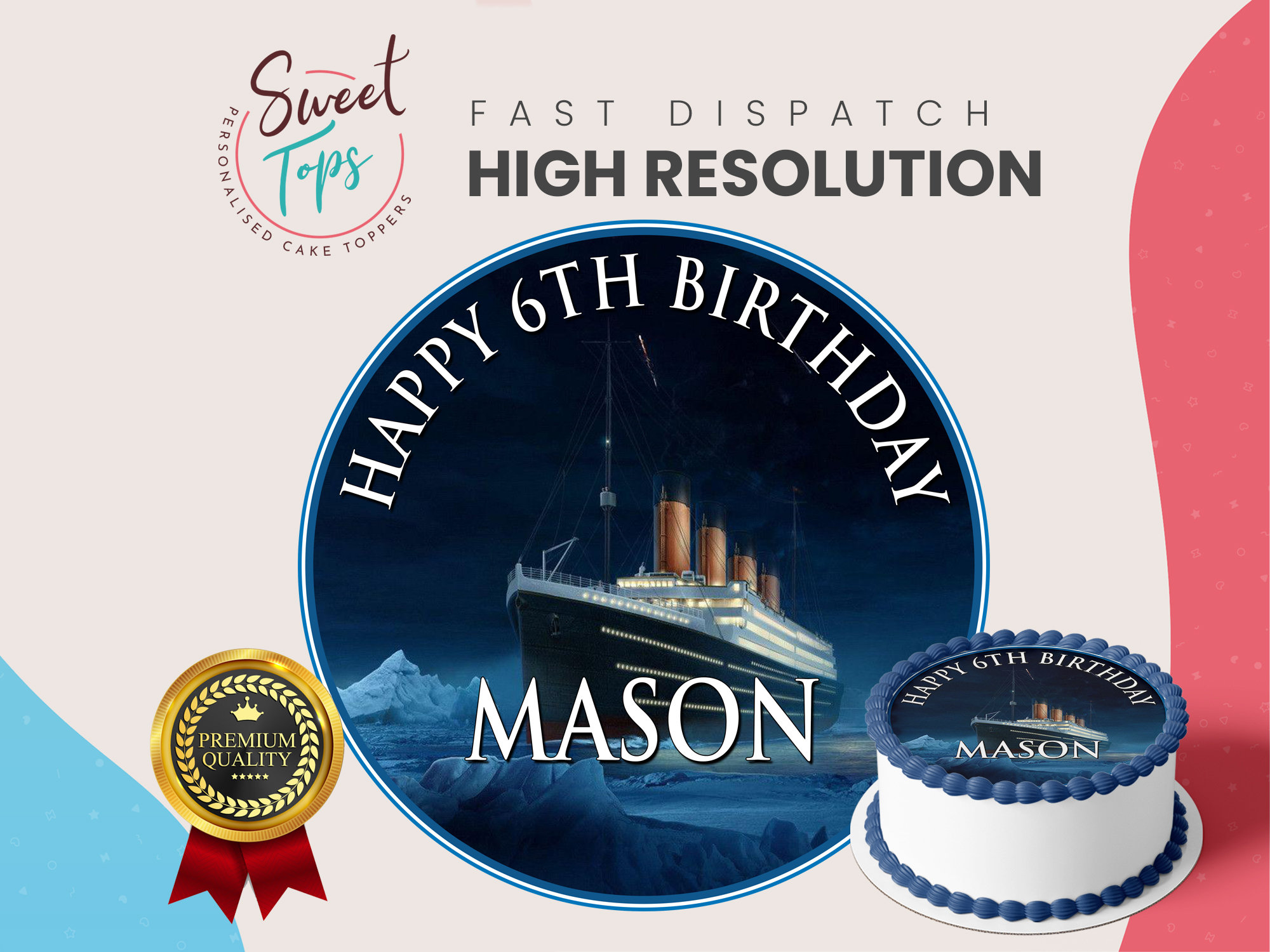 Titanic Round Edible Birthday Cake Topper Decoration - Etsy
