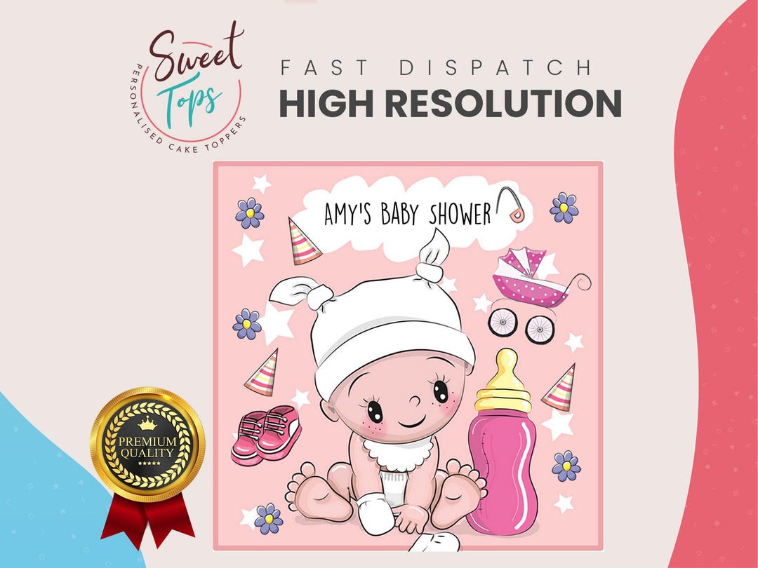 Baby Shower Personalised Square Edible Baby Shower Cake Topper Cake ...