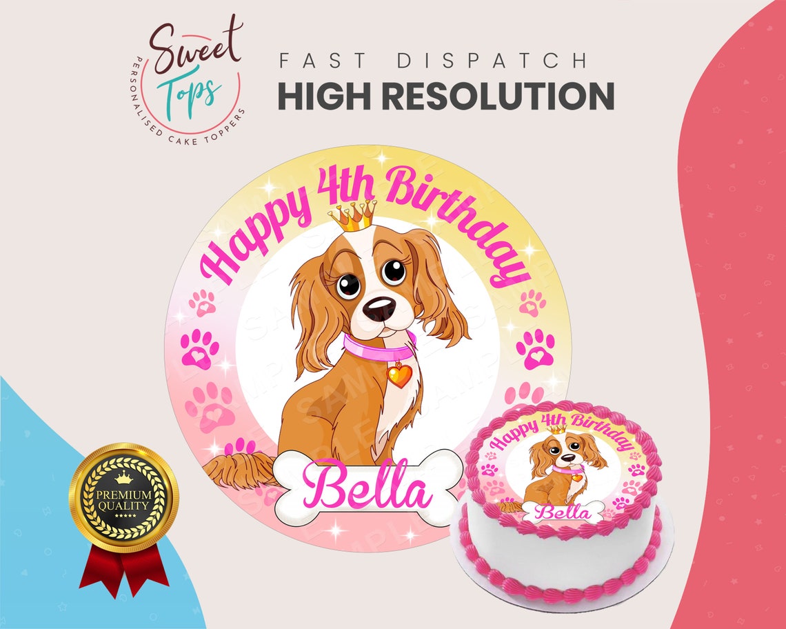 Puppy Dog Crown Round Edible Cake Topper Decoration Personalised - Etsy