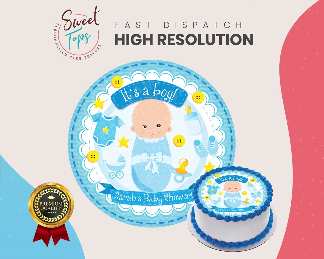 Baby Shower Boy Round Edible Cake Topper Decoration Personalised - Etsy